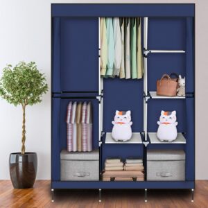 71" Portable Closet Wardrobe Clothes Rack Storage Organizer with Shelf Blue Clothes Storage Organizer Closet ?for Home, Dorm, Garage etc. ?No-Tool Assembly