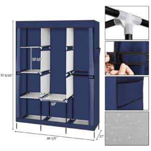 71" Portable Closet Wardrobe Clothes Rack Storage Organizer with Shelf Blue Clothes Storage Organizer Closet ?for Home, Dorm, Garage etc. ?No-Tool Assembly