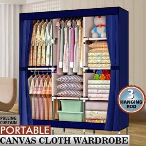 71" Portable Closet Wardrobe Clothes Rack Storage Organizer with Shelf Blue Clothes Storage Organizer Closet ?for Home, Dorm, Garage etc. ?No-Tool Assembly