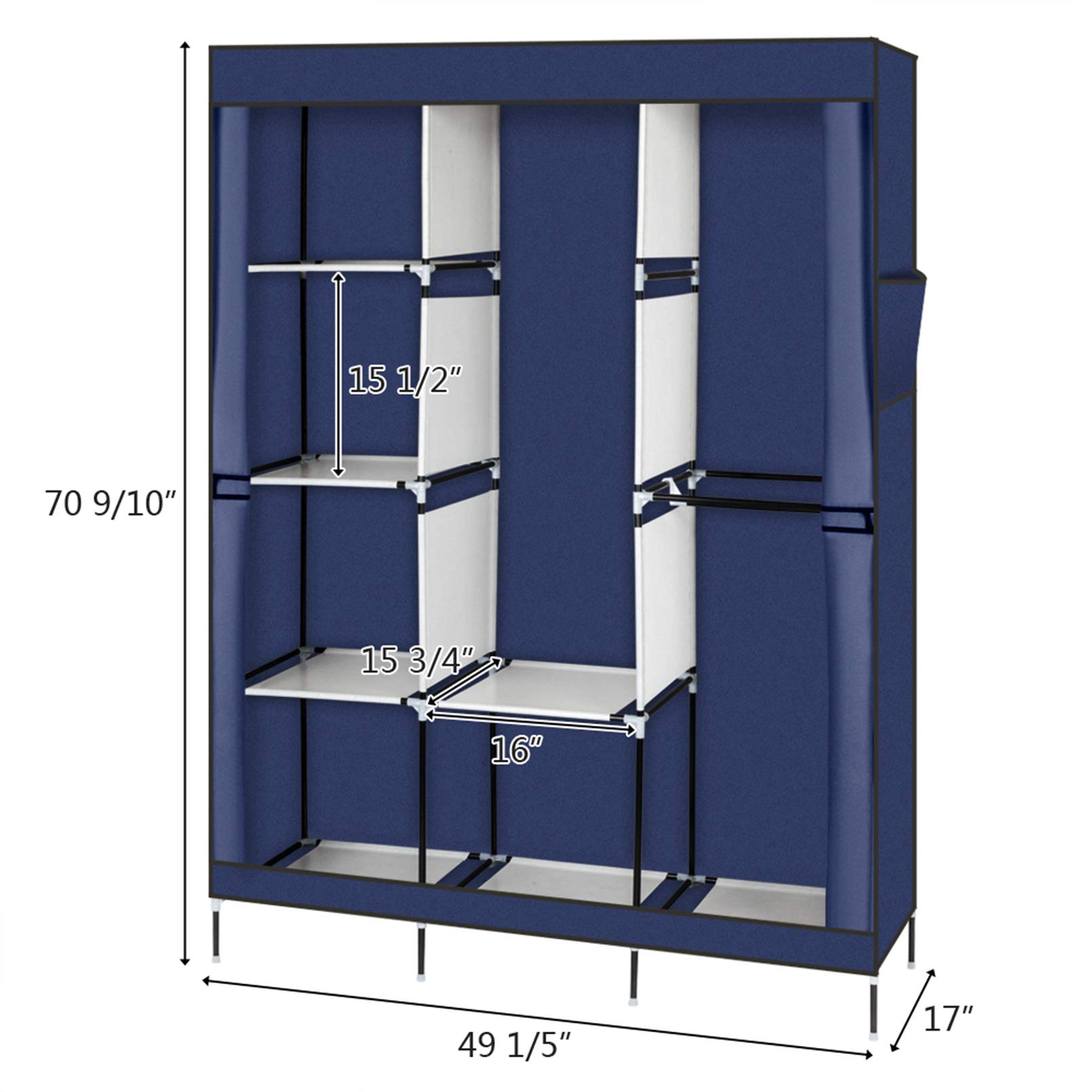 71" Portable Closet Wardrobe Clothes Rack Storage Organizer with Shelf Blue Clothes Storage Organizer Closet ?for Home, Dorm, Garage etc. ?No-Tool Assembly