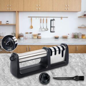 Knife Sharpener 4-Stage Kitchen Knife and Scissor Sharpeners With 304 Finger Guarder and Cleaning Brush