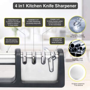 Knife Sharpener 4-Stage Kitchen Knife and Scissor Sharpeners With 304 Finger Guarder and Cleaning Brush