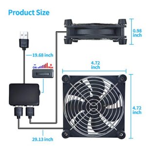 USB Computer Fan 120mm Cabinet Fan for Electronics DC 5 Volt Computer Fan Quiet USB Cooling Fan for Computer Case CPU Routers Receiver Cabinets Cooling (2 Pack)