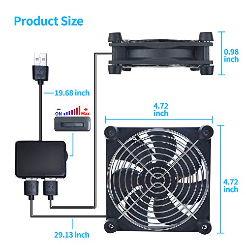 USB Computer Fan 120mm Cabinet Fan for Electronics DC 5 Volt Computer Fan Quiet USB Cooling Fan for Computer Case CPU Routers Receiver Cabinets Cooling (2 Pack)