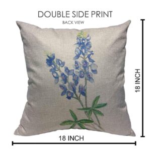 VERSUSWOLF Throw Pillow Covers Blue Texas Watercolor Bluebonnet Cotton Linen Decorative Square Pillowcases Cushion Cover 18 X 18 Inch