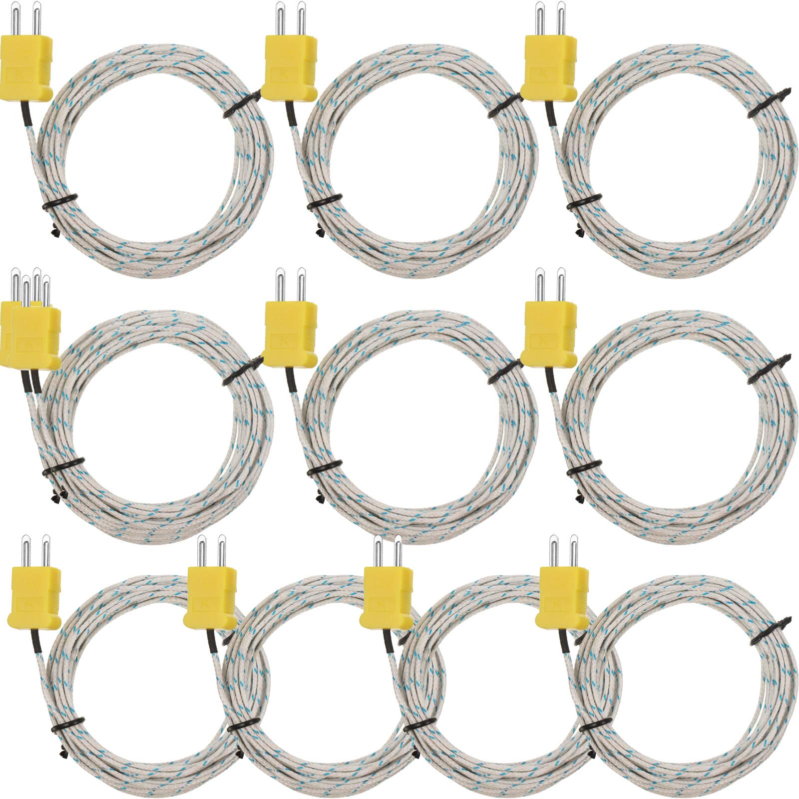 10 Pieces 3 Meters K Type Mini-Connector Thermocouple Temperature Probe Sensor K Type Thermocouple Wire Temperature Sensing Line Measure Range -50 to 400 Celsius, Compatible with TM902C/ TES1310