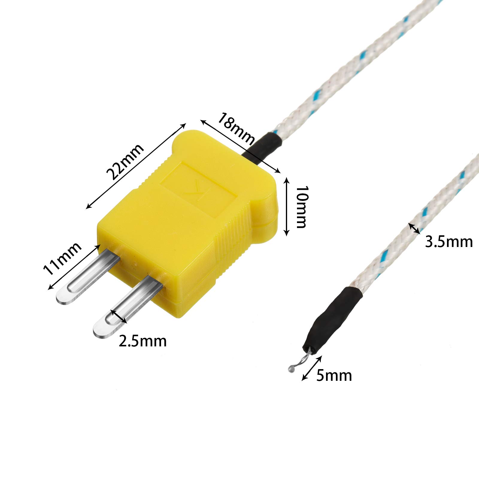 10 Pieces 3 Meters K Type Mini-Connector Thermocouple Temperature Probe Sensor K Type Thermocouple Wire Temperature Sensing Line Measure Range -50 to 400 Celsius, Compatible with TM902C/ TES1310