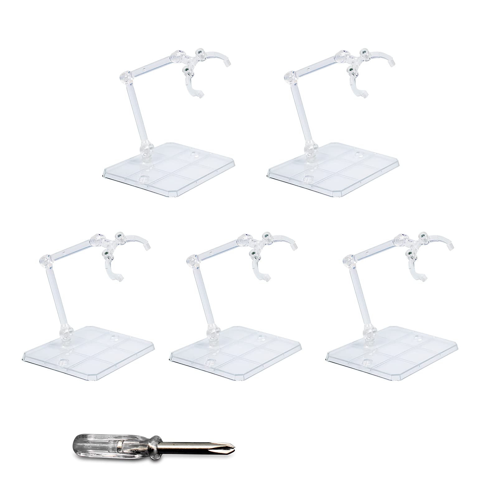 POMER Action Figure Stand, 5 Pcs Transparent Assembly Action Figure Display Holder Base Model Support Stand Compatible with 6" HG/RG/SD Gundam 1/144 Toy with Screwdriver