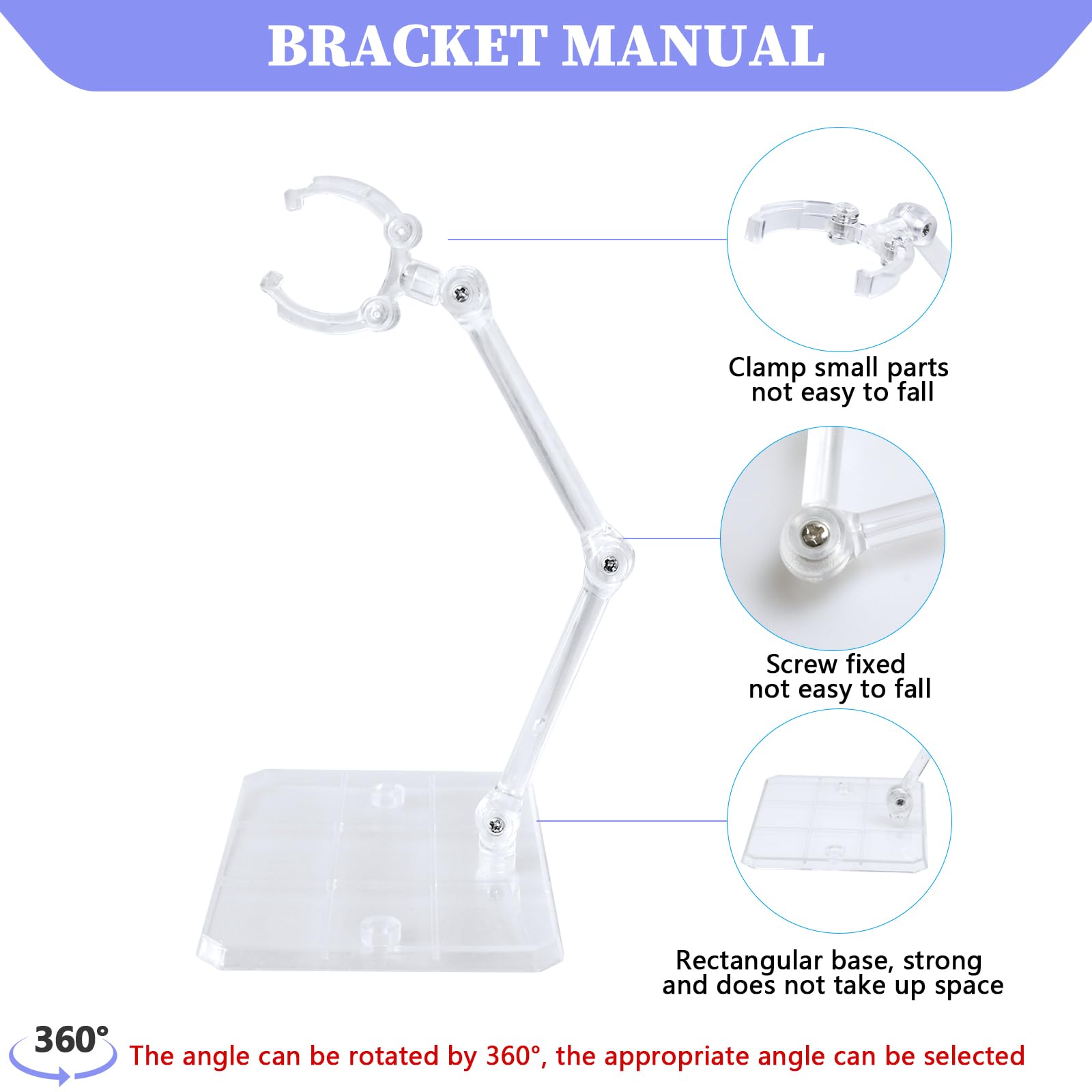 POMER Action Figure Stand, 5 Pcs Transparent Assembly Action Figure Display Holder Base Model Support Stand Compatible with 6" HG/RG/SD Gundam 1/144 Toy with Screwdriver