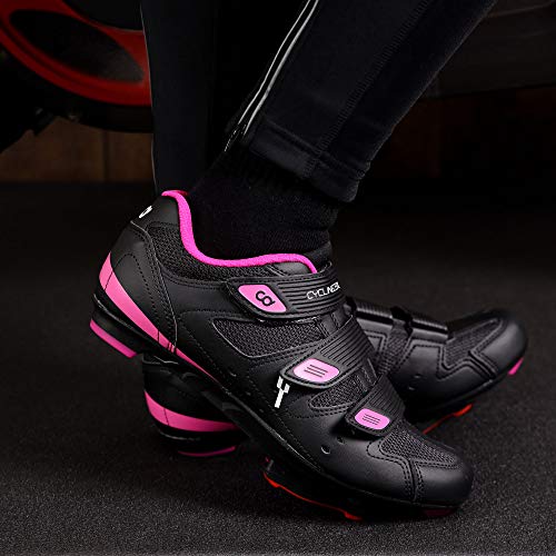 CyclingDeal Bicycle Road Bike Universal Cleat Mount Women's Cycling Shoes Black with 9-Degree Floating Look ARC Delta Compatible Cleats Compatible with Peloton Indoor Bikes Pedals Size 40