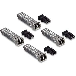 trendnet sfp multi-mode lc module 4-pack, teg-mgbsx/4, transmission up to 550m (1804 ft), mini-gbic, hot pluggable, ieee 802.3z gigabit ethernet, supports up to 1.25 gbps, lifetime protection