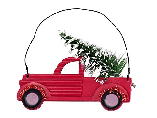 Greenbrier Merry by Christmas House Red Pickup Truck Ornaments