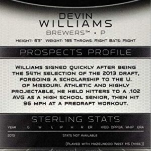 2013 Bowman Sterling Prospects Baseball #BSAP-DW Devin Williams Certified Autograph Pre-Rookie Card - Brewers