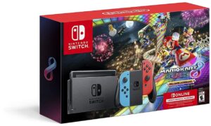 nintendo switch™ w/ neon blue & neon red joy-con™ + mario kart™ 8 deluxe (full game download) + 3 month nintendo switch online individual membership