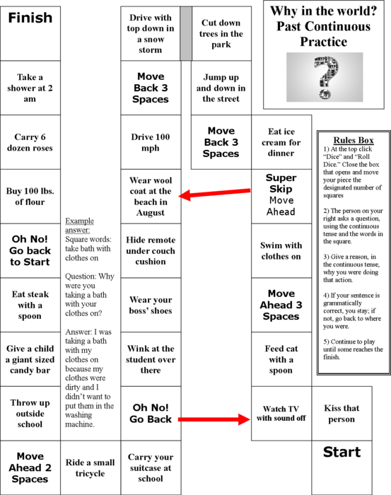 Past Continuous Tense Board Game: Why in the World?