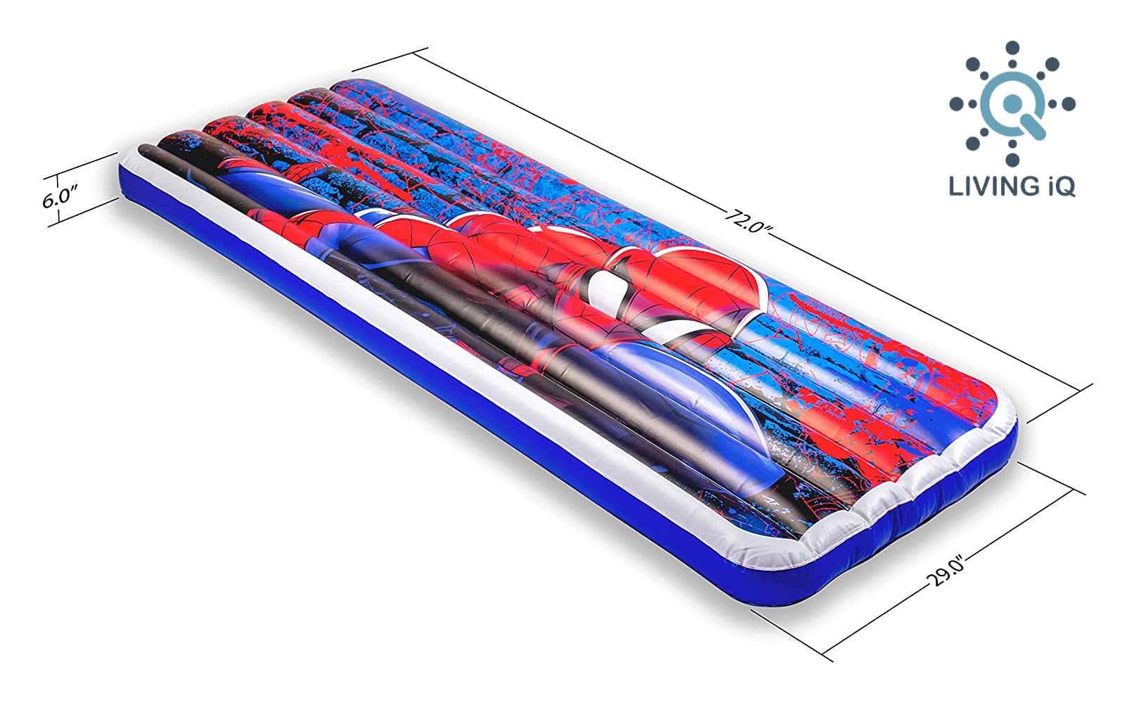 Living iQ Jr Twin-Size Kids Inflatable Air Bed, Blow-Up Mattress with Disney Marvel Spider-Man Theme, Waterproof & Puncture Resistant Vinyl, Lightweight & Portable for Travel, Hotel, Camp & Sleepover