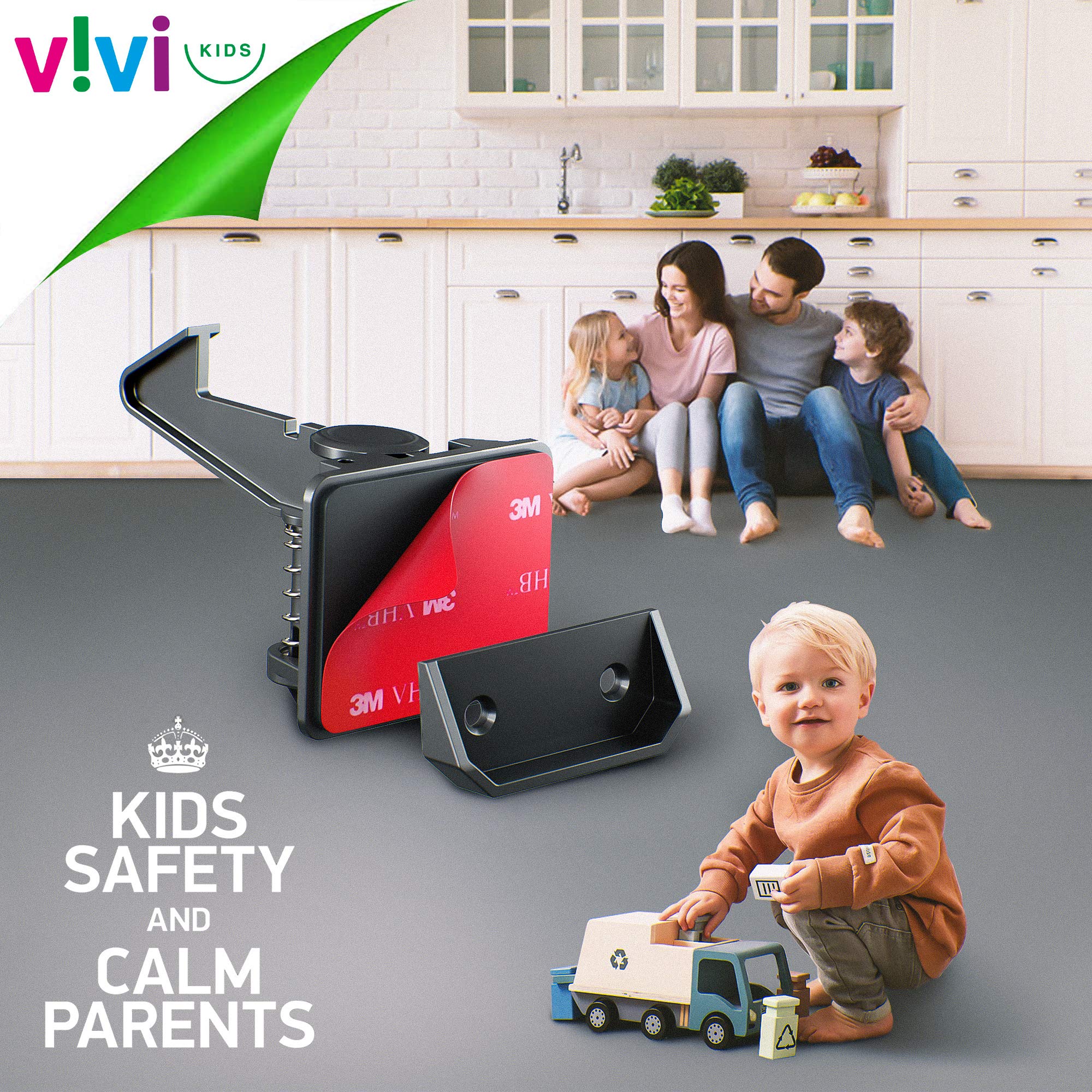 Universal Baby Safety Kit Vivi Kids – Complete Baby Proofing Kit – 28 Pieces – 12 Concealed Cabinet Locks, 8 Corner Protectors, 6 Plug Covers & 2 Door Finger Pinch Guards – Easy to Install with 3M