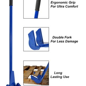 HOME-X Heavy-Duty Pallet Buster with Rotating Head, 45-Inch Powder-Coated Steel with Rubber Handle, No Assembly Required, 45" L x 6" W x 1 ¼ " H, Blue