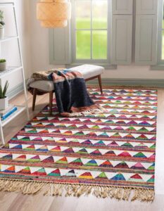 unique loom chindi trellis collection modern, geometric, bright colors, southwestern area rug (9' 0 x 12' 0 rectangular, multi/ivory)