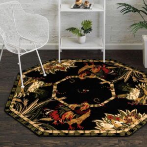 unique loom barnyard collection area rug - farm (5' 3" octagon, black/ cream)