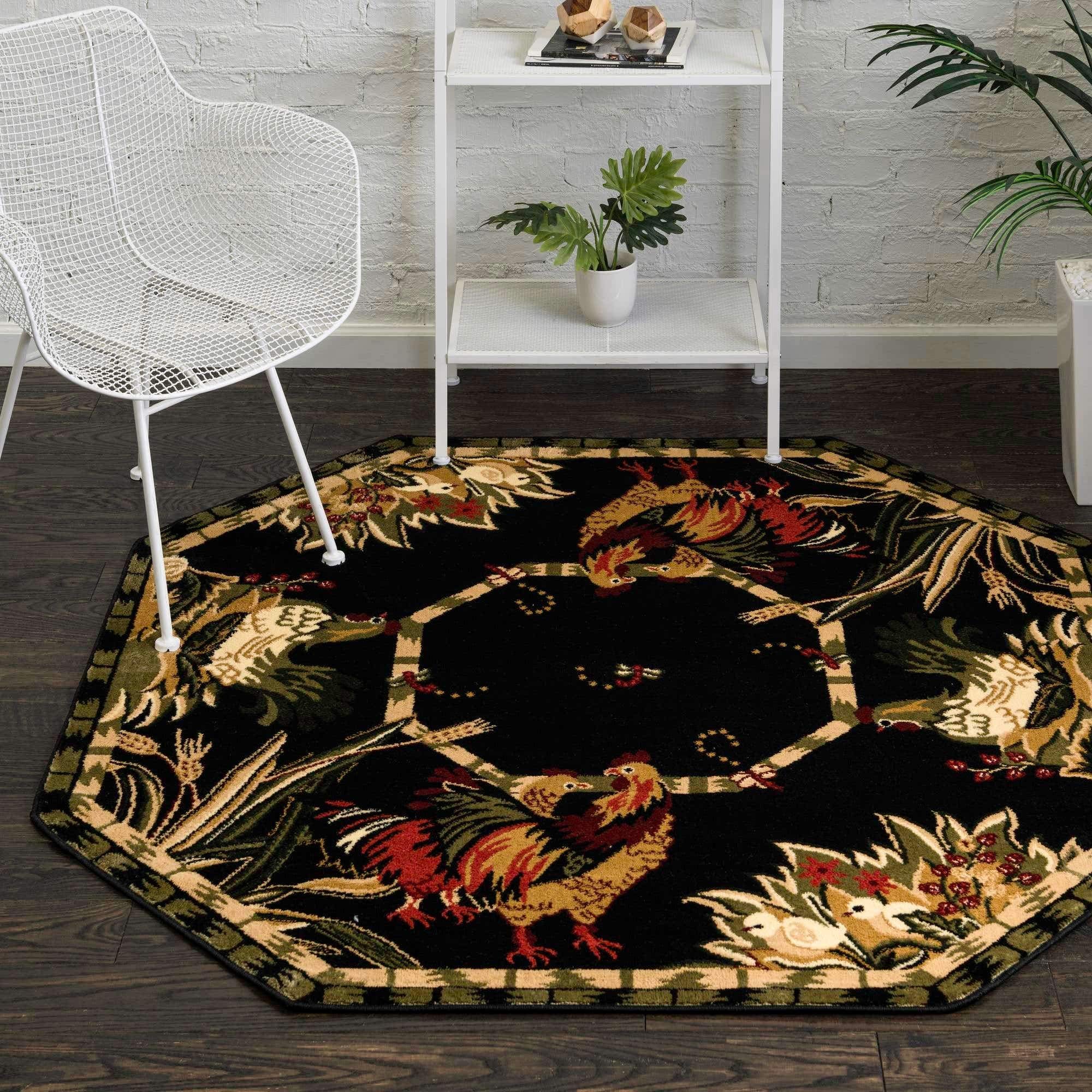 Unique Loom Barnyard Collection Area Rug - Farm (5' 3" Octagon, Black/ Cream)