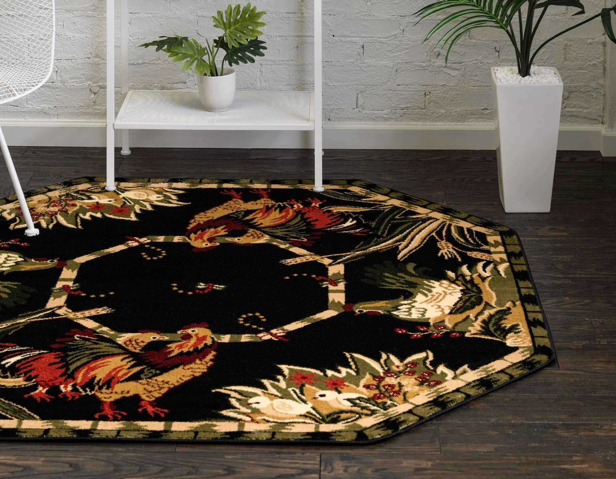 Unique Loom Barnyard Collection Area Rug - Farm (5' 3" Octagon, Black/ Cream)