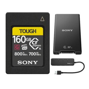 sony cfexpress type a 160gb memory card with sony mrwg2 cfexpress type a/sd memory card reader and knox gear 4 port usb 3.0 hub bundle (3 items)