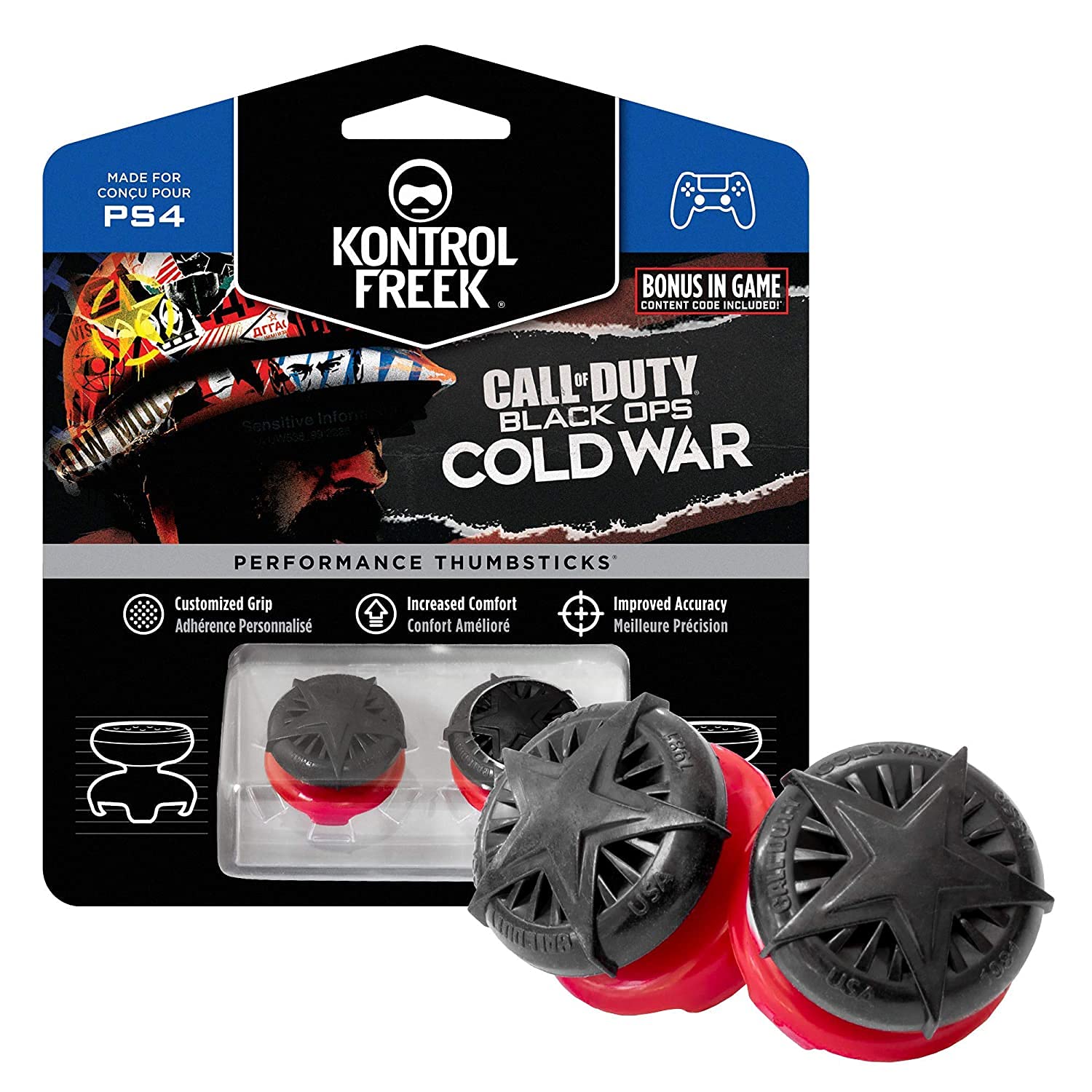 KontrolFreek Call of Duty: Black Ops Cold War Performance Thumbsticks for PlayStation 4 (PS4) and PlayStation 5 (PS5) | 2 High-Rise, Convex | Black/Red