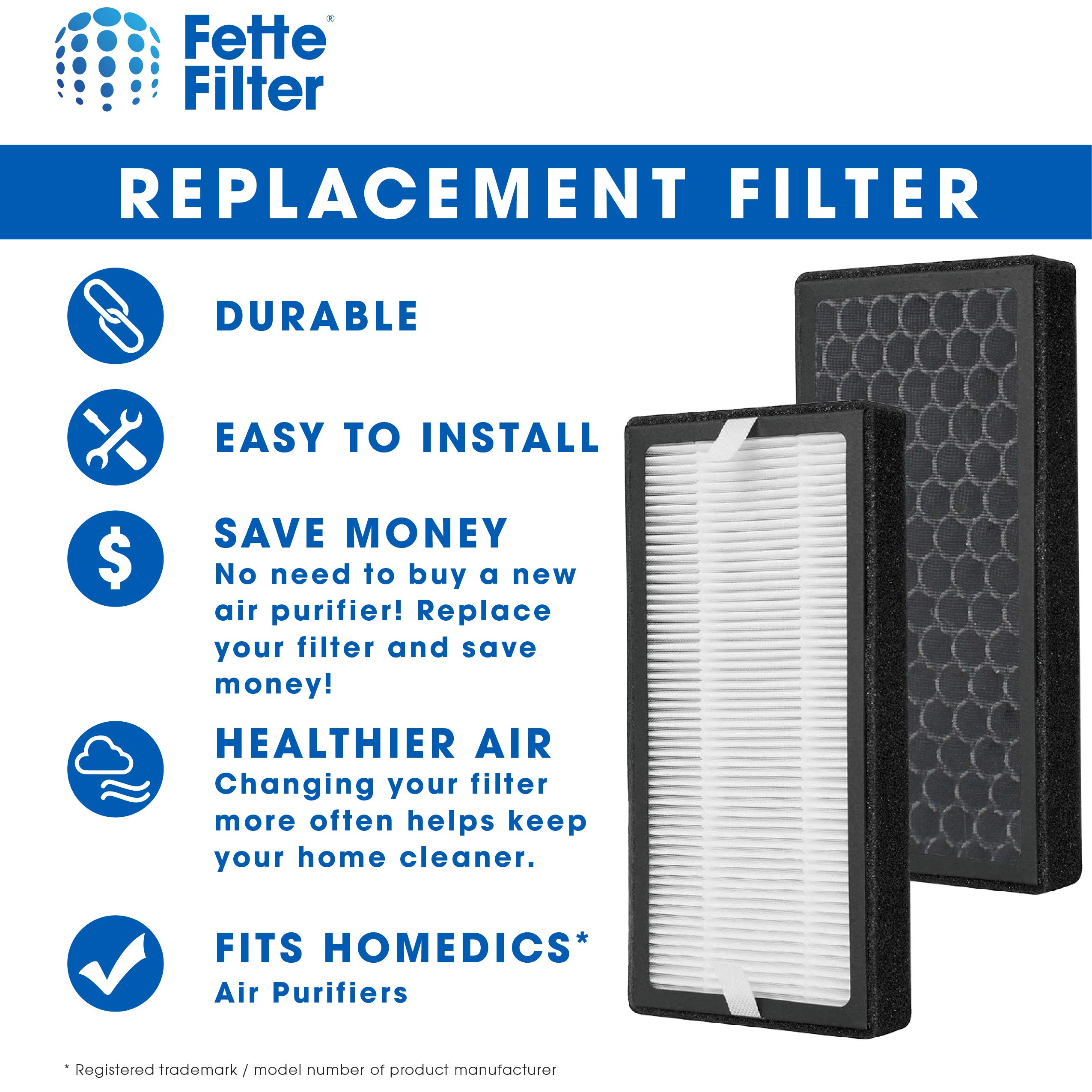 2 Pack of AP-DT10FL True Hepa Replacement Filter Compatible with HomeMedics TotalClean Desktop Air Purifier Models AP-DT10BK and AP-DT10WT. Compare to Part # AP-DT10FL