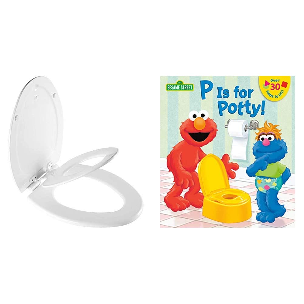 NextStep2 Elongated Potty Training Toilet Seat with Soft Close & P is for Potty! Sesame Street Lift-the-Flap Book