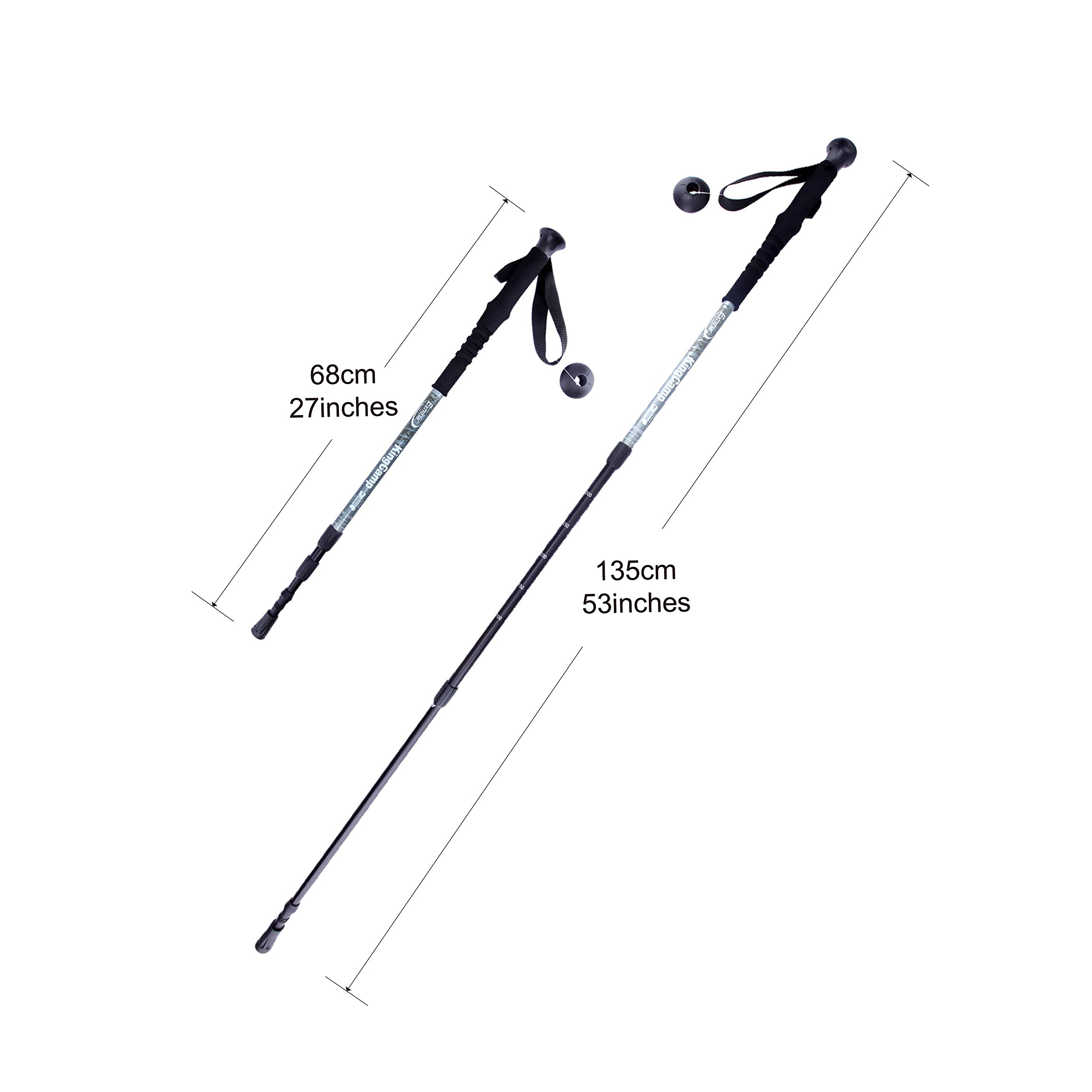 KingCamp Hiking Walking Trekking Trail Pole Collapsible, Lightweight, Shock-Absorbent, Hiking, Walking & Running Adjustable, 4 Seasons, Sliver (2 PC), One Size, KA8037_Silver