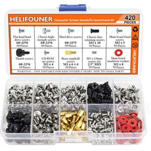 helifouner 420 pieces computer standoffs screws assortment kit for 2.5" ssd, hard drive, computer case, motherboard, fan power graphics