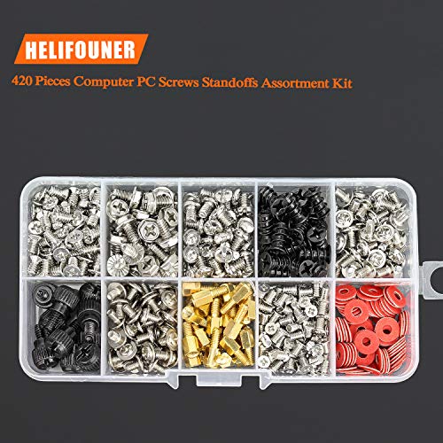 HELIFOUNER 420 Pieces Computer Standoffs Screws Assortment Kit for 2.5" SSD, Hard Drive, Computer Case, Motherboard, Fan Power Graphics