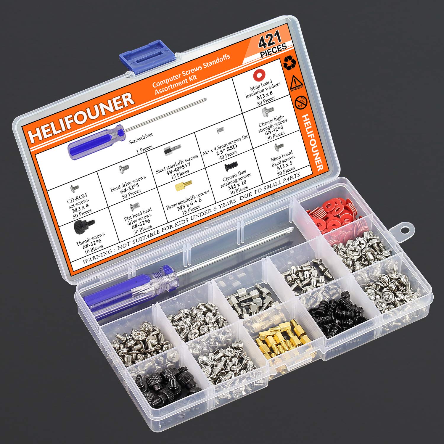 HELIFOUNER 421 Pieces Computer Standoffs Screws Assortment Kit with a Screwdriver