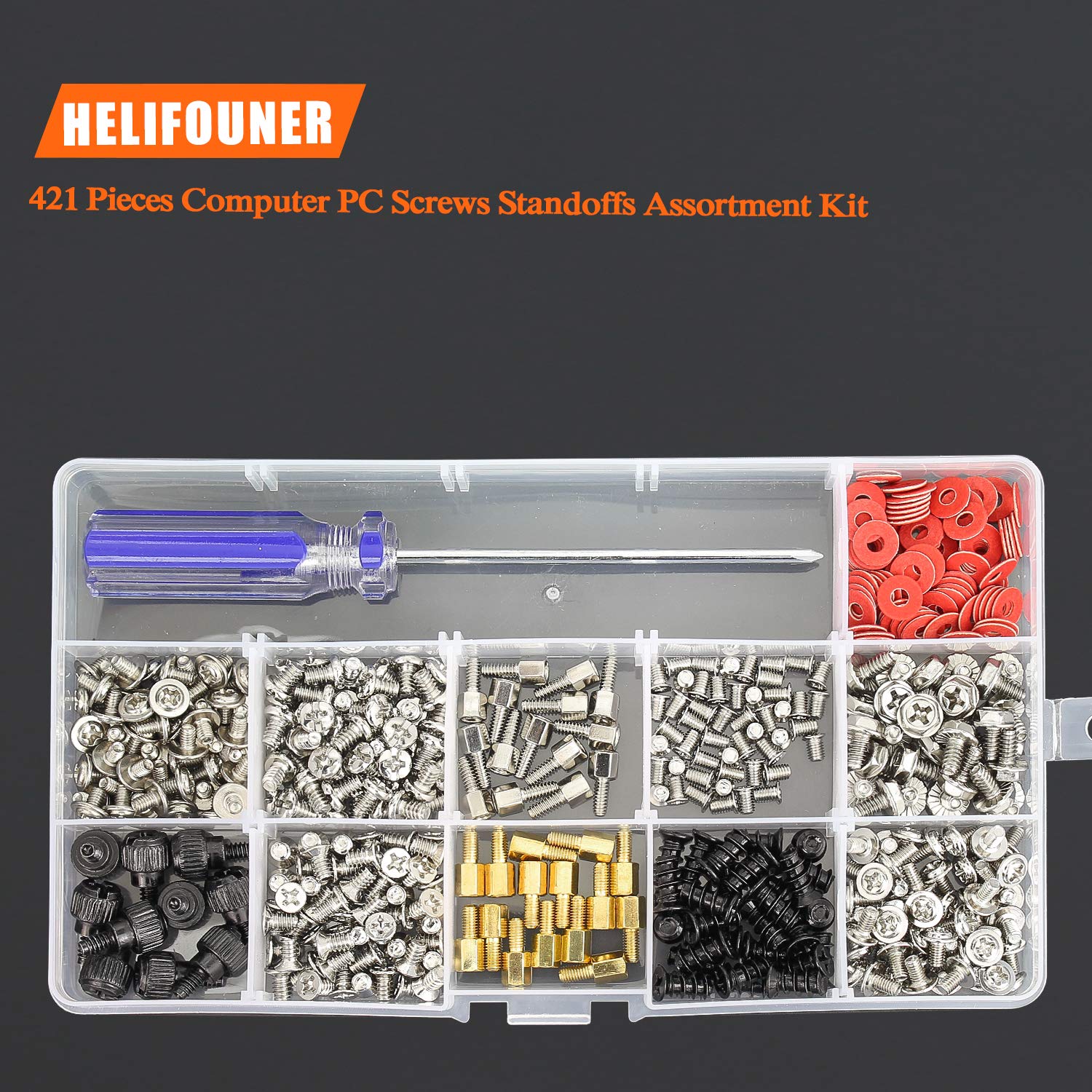 HELIFOUNER 421 Pieces Computer Standoffs Screws Assortment Kit with a Screwdriver