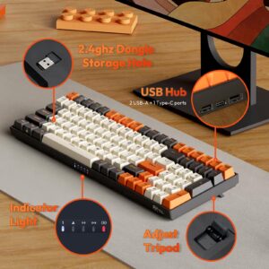 RK ROYAL KLUDGE RK100 2.4G Wireless/Bluetooth/Wired RGB Mechanical Keyboard, 100 Keys 3 Modes Connectable Hot Swappable Brown Switch Gaming Keyboard for Win/Mac