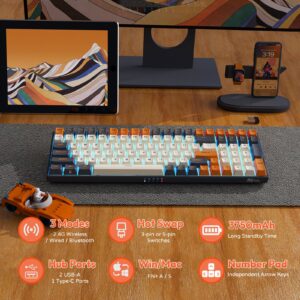 RK ROYAL KLUDGE RK100 2.4G Wireless/Bluetooth/Wired RGB Mechanical Keyboard, 100 Keys 3 Modes Connectable Hot Swappable Brown Switch Gaming Keyboard for Win/Mac