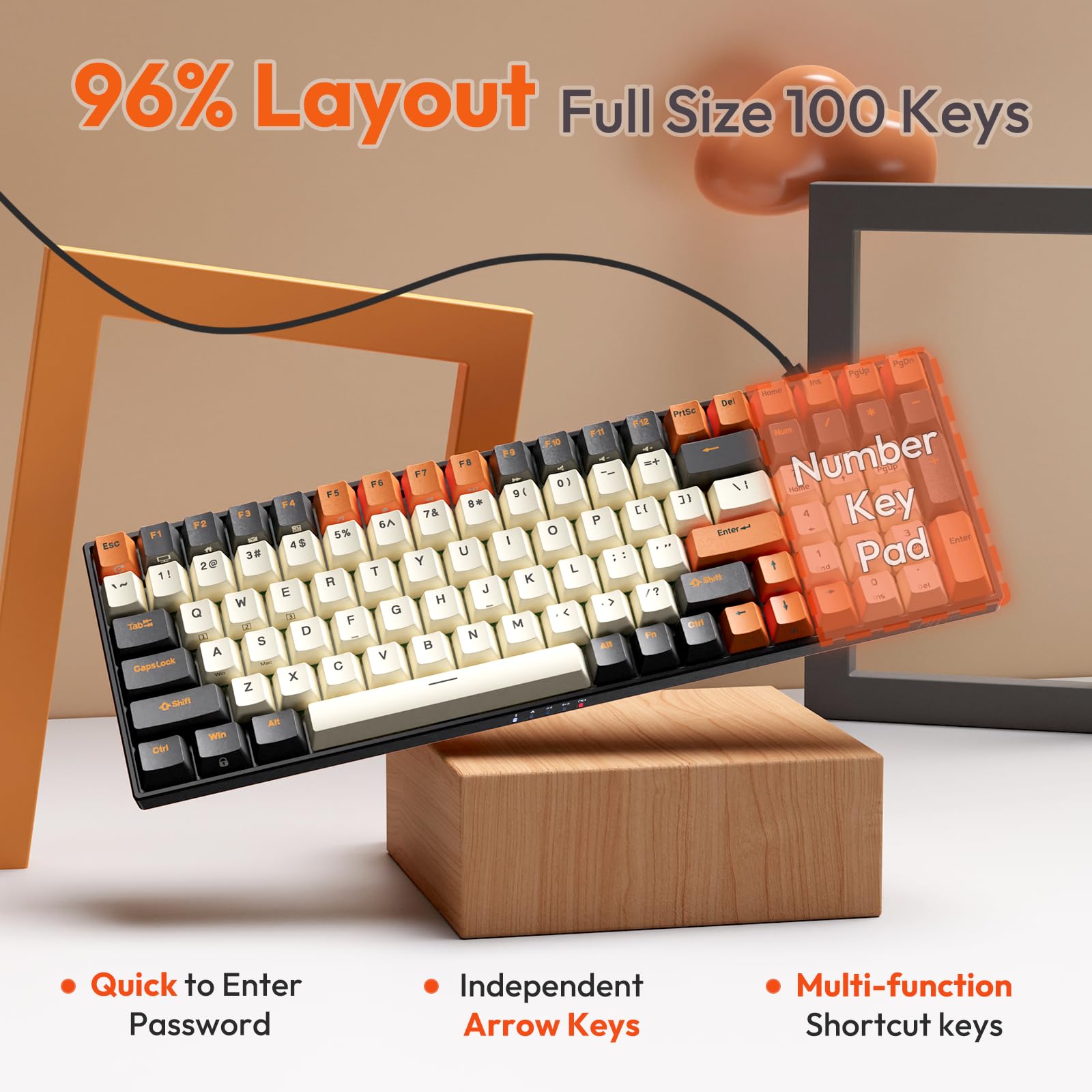 RK ROYAL KLUDGE RK100 2.4G Wireless/Bluetooth/Wired RGB Mechanical Keyboard, 100 Keys 3 Modes Connectable Hot Swappable Brown Switch Gaming Keyboard for Win/Mac