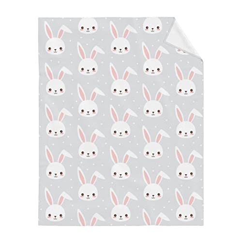 FeHuew Childish Bunny Cartoon Rabbits Soft Throw Blanket 40x50 inch Lightweight Warm Flannel Fleece Blanket for Couch Bed Sofa Travel Camping for Kids Adults