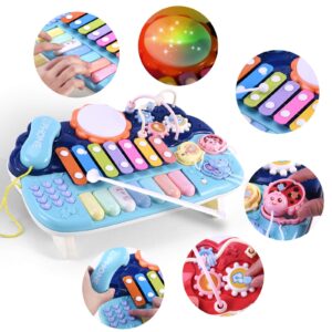 Musical Toys for Toddlers 1-3 6 in 1 Multifunction Baby Musical Toys Piano Drum Set Xylophone Bead Maze Gear Kids Phone Toys Electronic Learning Toys for Baby Infant Toddler Birthday Gifts for Kids