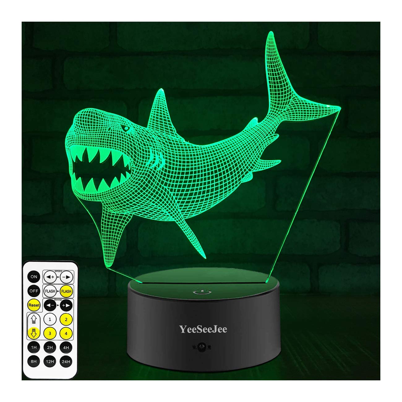 YeeSeeJee Shark Toys,Shark Night Light with 7 Colors Adjustable Timer Remote Control Shark Toys for Boys Birthday Gifts for Girls Age 5 6 7 8 9 Year Old Boys Gifts (Shark 7CB)