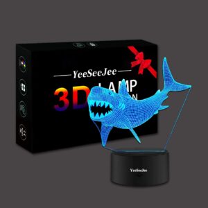 YeeSeeJee Shark Toys,Shark Night Light with 7 Colors Adjustable Timer Remote Control Shark Toys for Boys Birthday Gifts for Girls Age 5 6 7 8 9 Year Old Boys Gifts (Shark 7CB)