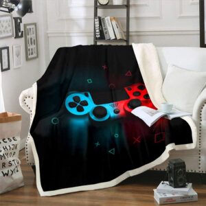 teen gaming throw blanket gamer gift for boys bed blanket kids girls young man video games sherpa blanket chic abstract gamepad fleece blanket black red blue luxury soft microfiber lightweight 50"x60"