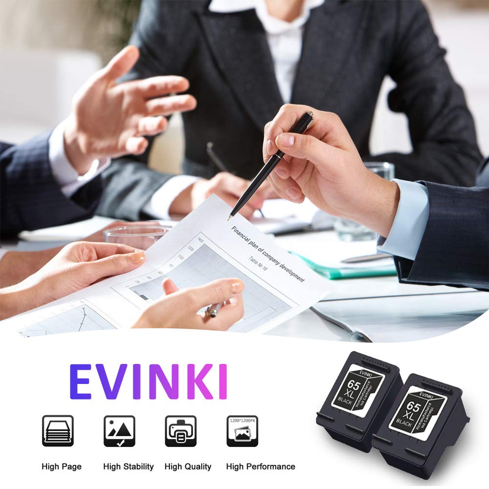 EVINKI Remanufactured Ink Cartridge Replacement for HP 65 HP 65XL for Envy 5055 5052 5058 DeskJet 3755 2655 3720 3722 3723 3730 3732 3752 3758 2652 2624 Printer (2B)