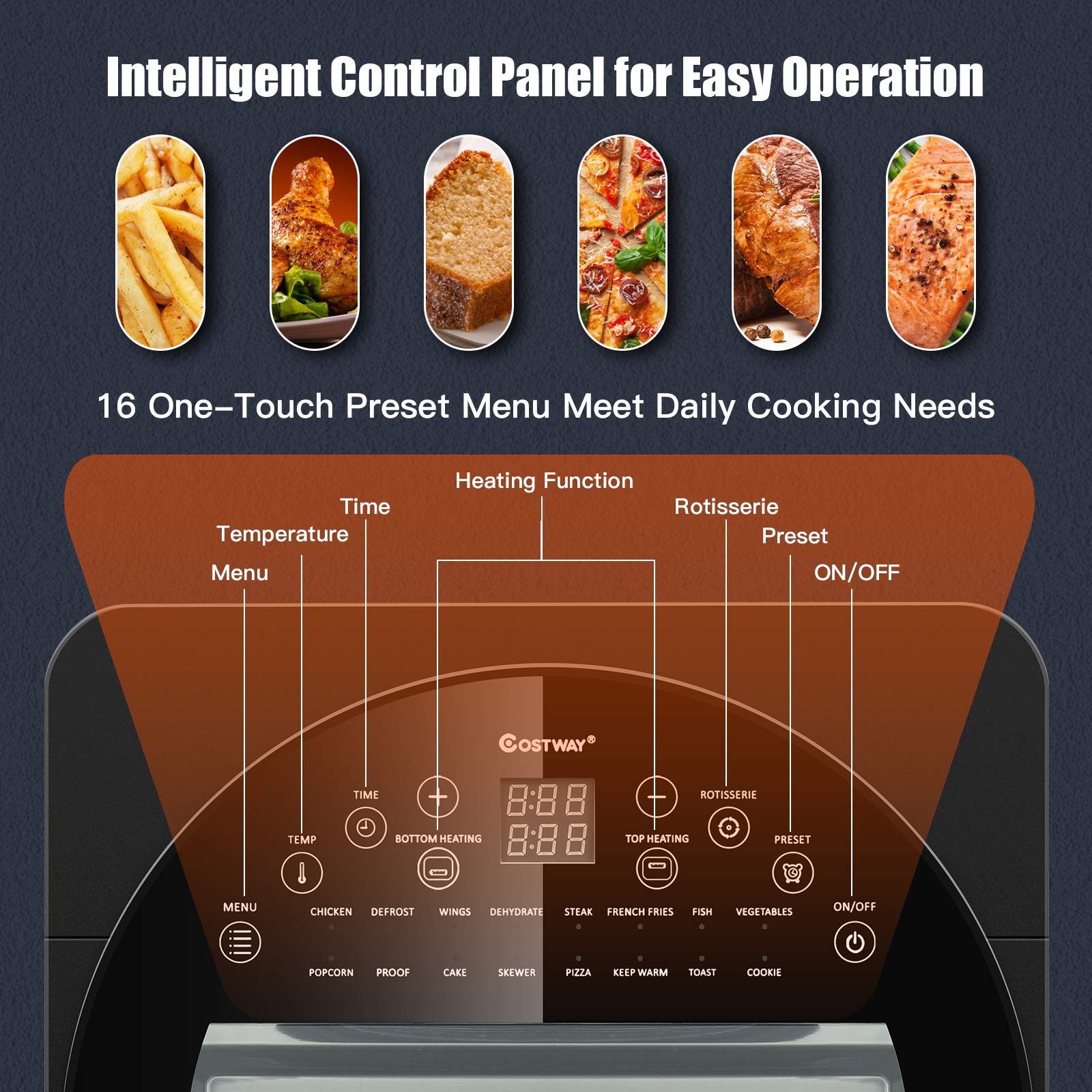 COSTWAY 16-in-1 Air Fryer Oven, with 16 Cooking Presets Rotisserie Dehydrator Roast Bake Broil, Oil-Free with Timer Temperature Control and 8 Accessories, 15.5 QT