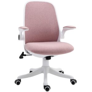 vinsetto linen-touch fabric office chair swivel task chair with adjustable lumbar support, height and flip-up arms, pink