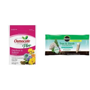 osmocote smart-release plant food plus outdoor & indoor, 8 lb. and miracle-gro tree & shrub plant food spikes, 12 spikes/pack