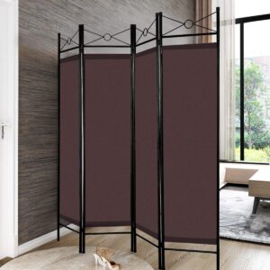 arlime 4-panel room divider, 6 ft wide steel frame screen, folding privacy partition, freestanding room dividers for home office (brown)