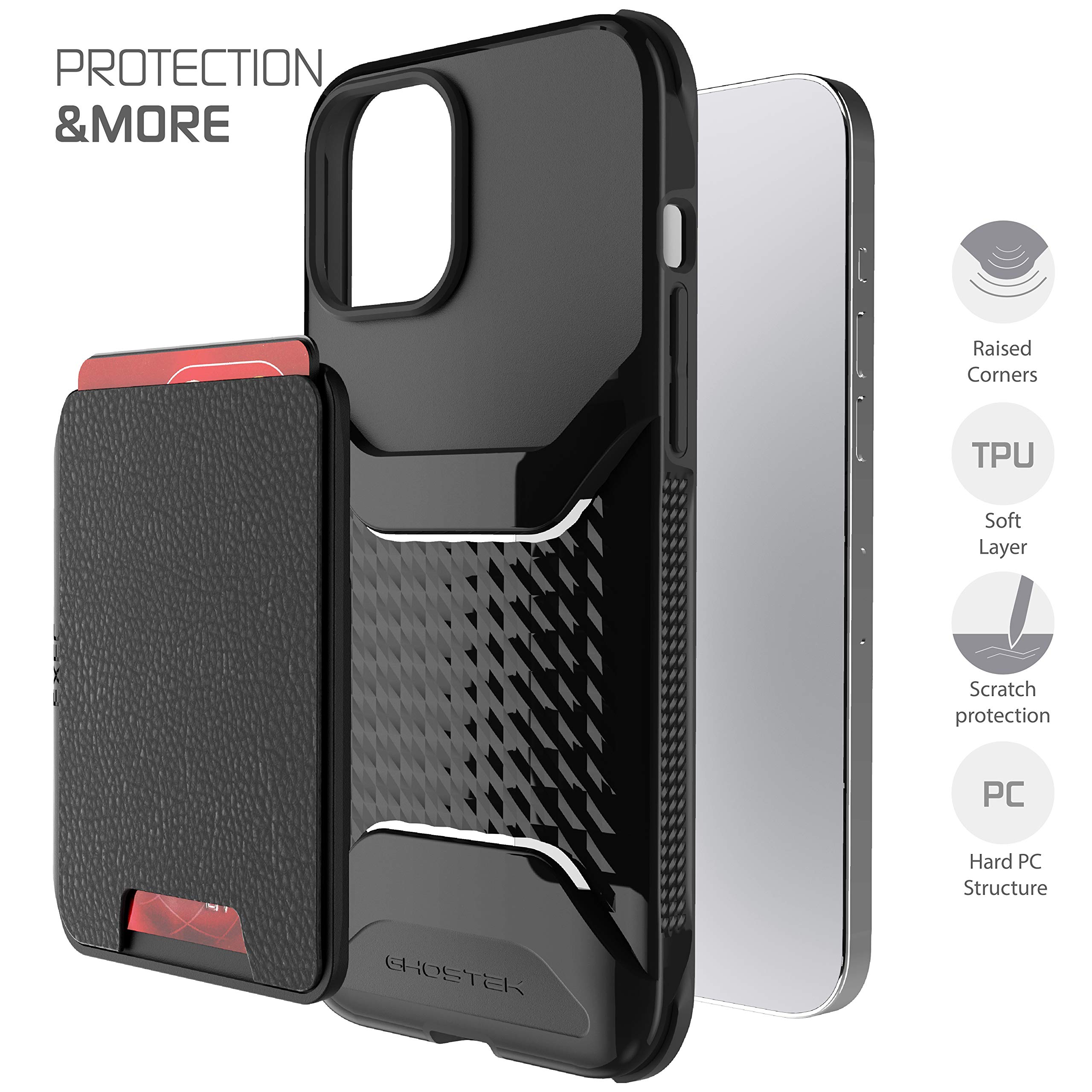 Ghostek Exec Magnetic Wallet Compatible with iPhone 12 Pro Max Case with Card Holder Easy Slide-Out for Wireless Charging Built-in Magnet is Great for Car Mounts 2020 iPhone12 Pro Max (6.7") (Black)