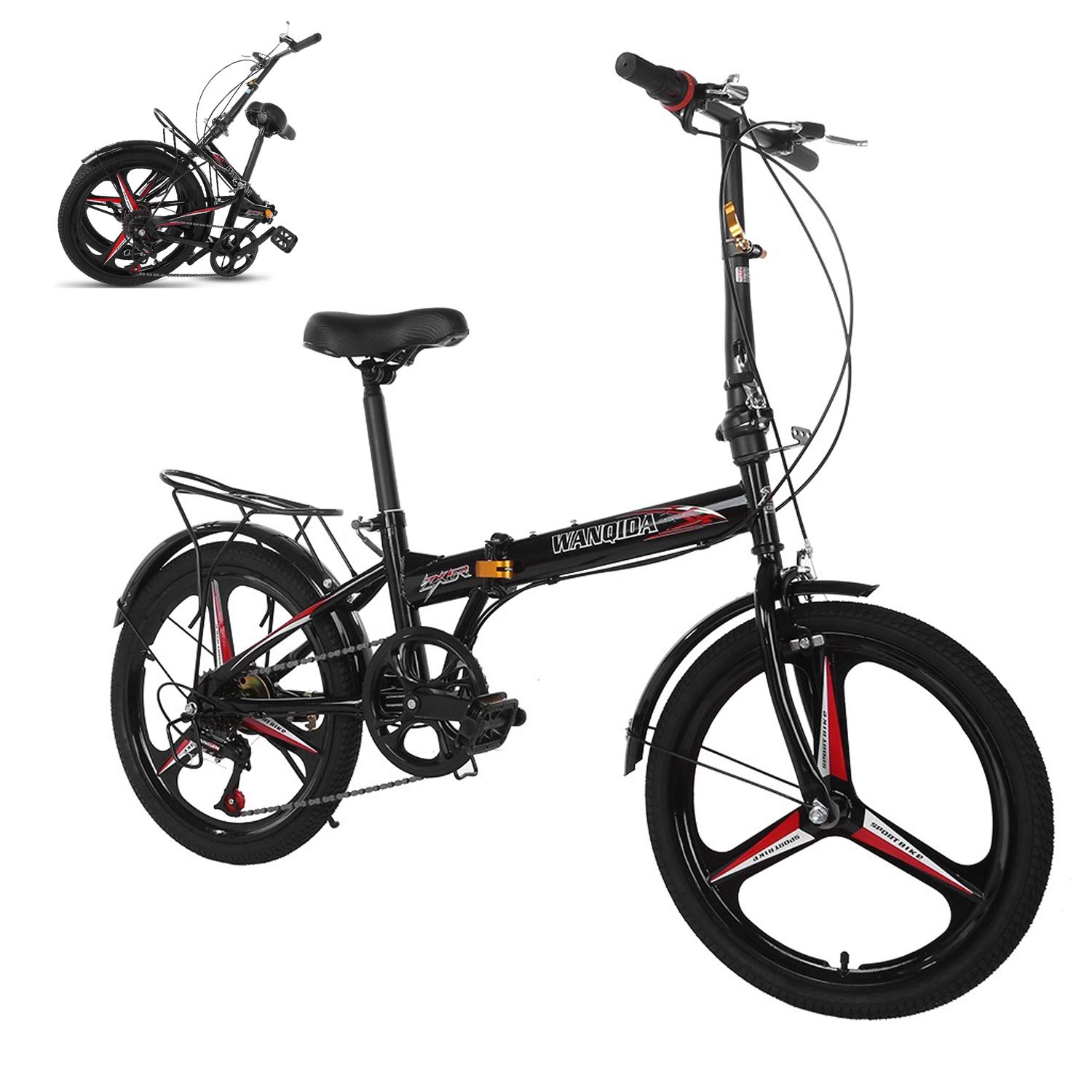 HUUH Folding Bikes for Adults,20" 7 Speed City Folding Compact Bike Bicycle Urban Commuter【Ship from USA】 (Black)